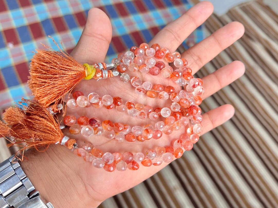 Natural Orange Rutile 8 Inch Strand Faceted Onion Shape Beads Size-8mm ...