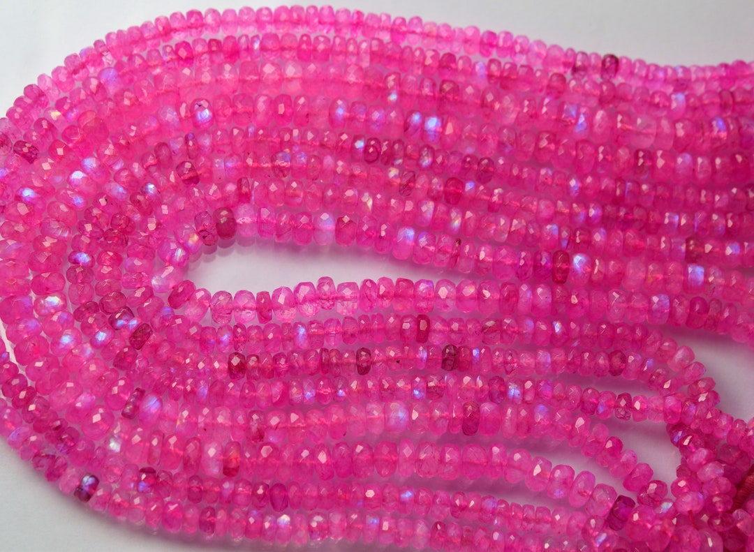 13 Inch Strand Pink Dyed Natural Moonstone Faceted Rondelle Shape Beads ...