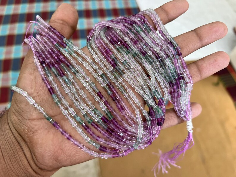 15 Inch Strand Super Quality Natural Multi Fluorite Faceted Box Shape ...