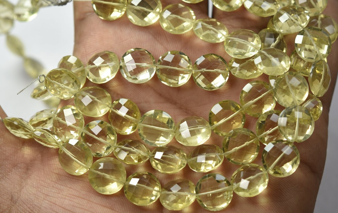 Lemon Quartz Faceted Coin Beads: 12mm, 8 Inch Strand - Etsy