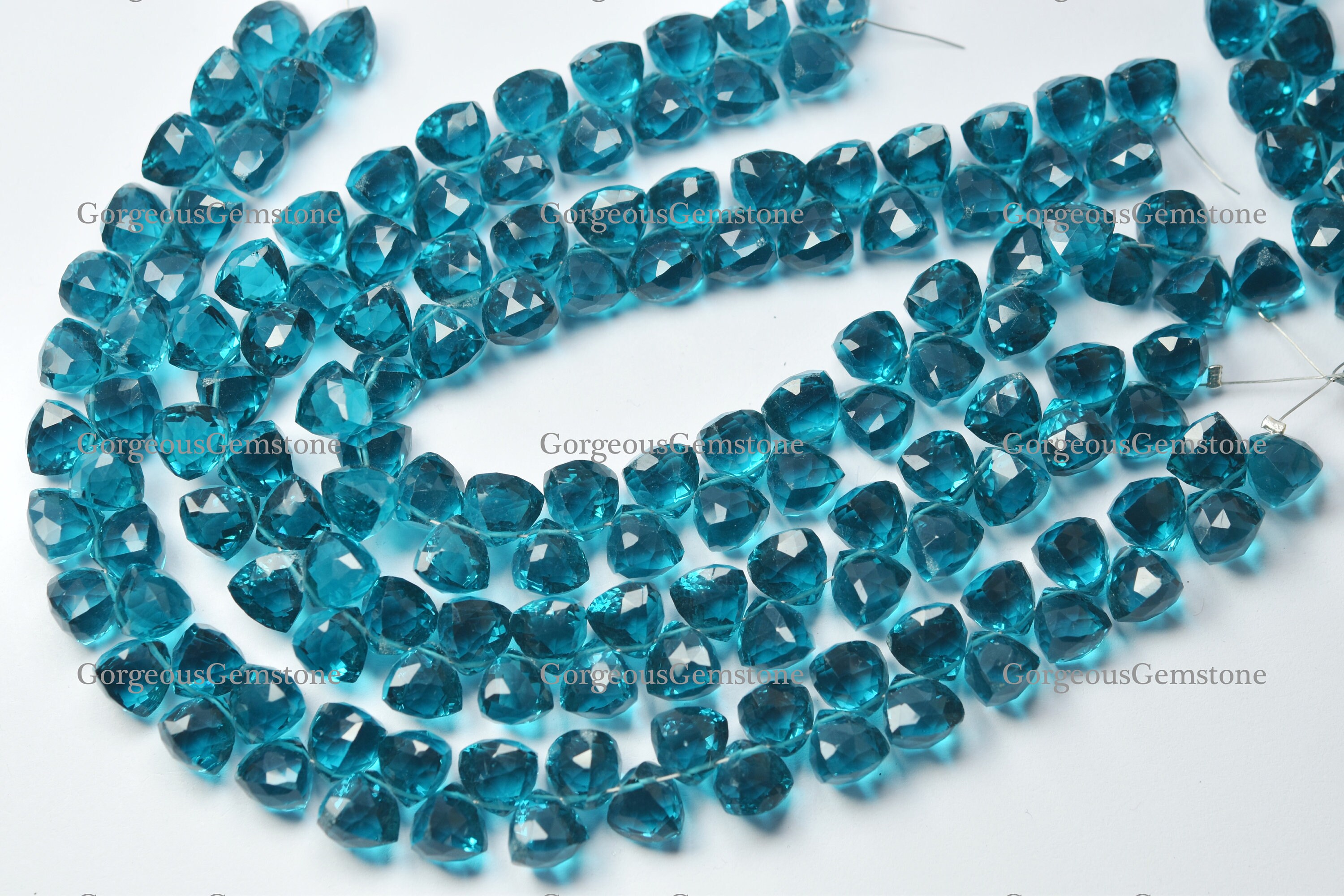 Gorgeous Quality Peacock Blue Hydro Quartz Faceted Trillion Beads Size ...