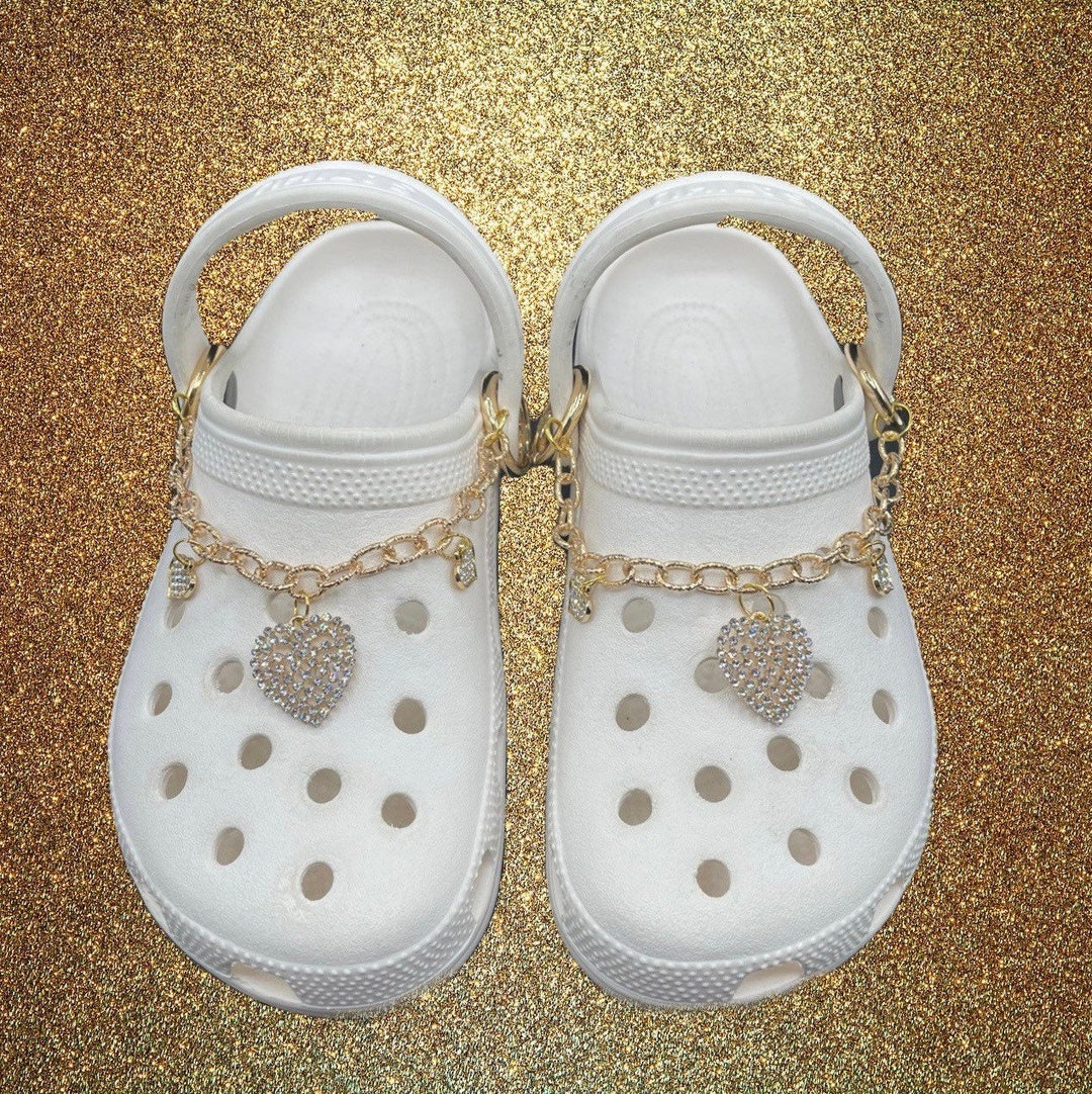 Crocs Chain Charm With Lovely Bling Gold Heart Chains for Suitable ...