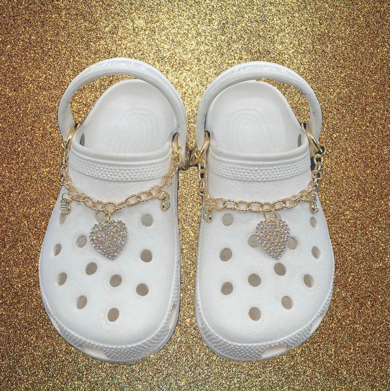 Crocs Chain Charm With Lovely Bling Gold Heart Chains for | Etsy