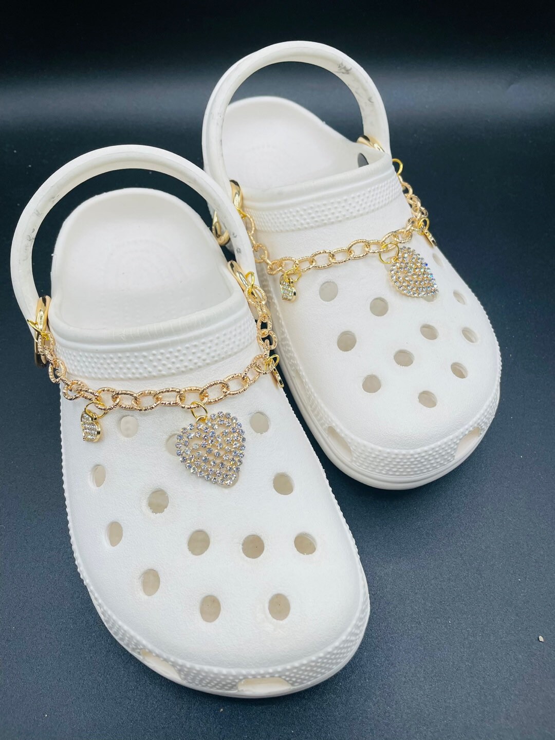 Crocs Chain Charm With Lovely Bling Gold Heart Chains for - Etsy