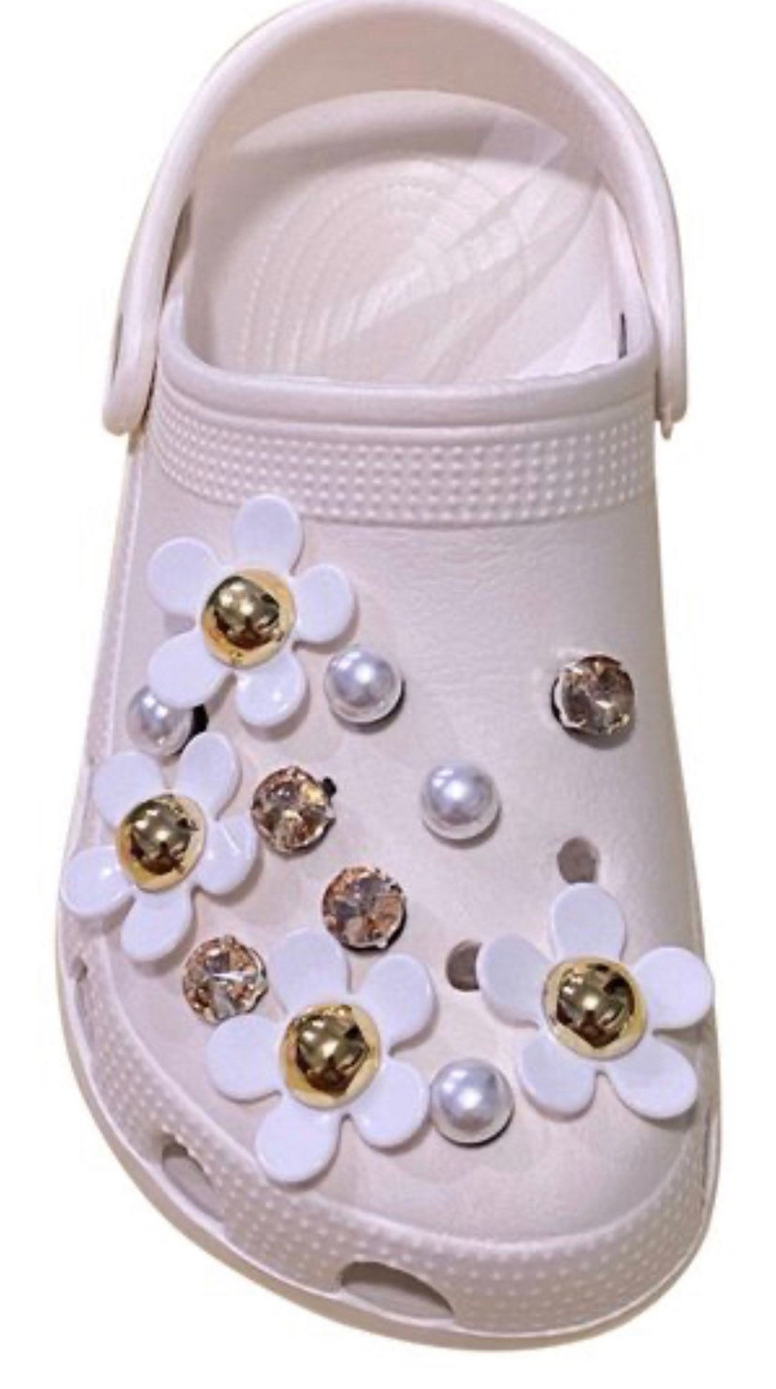 Crocs Charm WHITE Daisy Floral / Pearl / Diamond (12pcs / 24pcs) Shoe ...