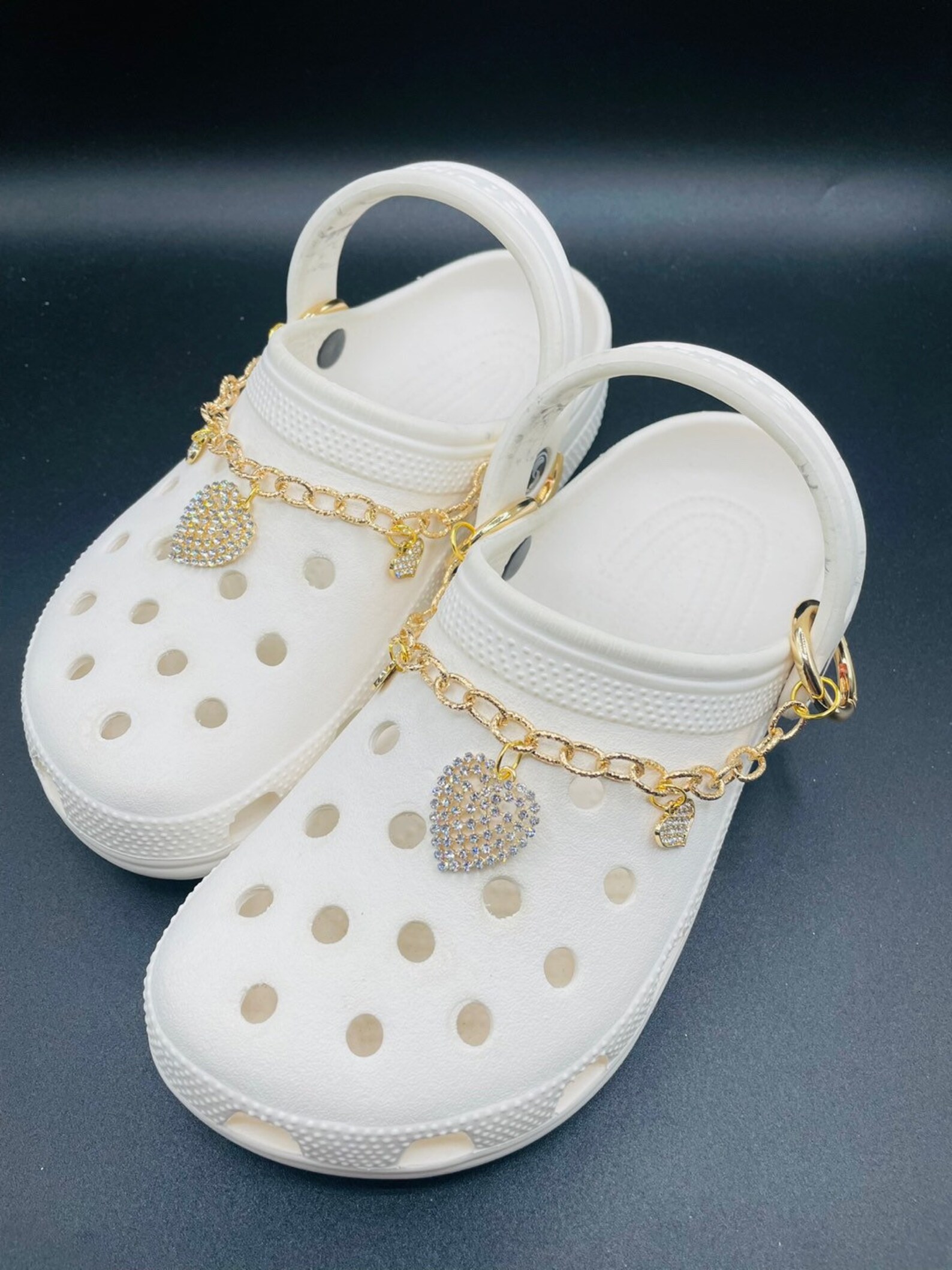 Crocs Chain Charm With Lovely Bling Gold Heart Chains for Suitable ...