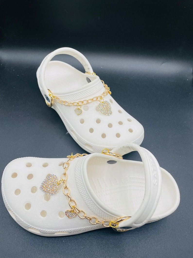 Crocs Chain Charm With Lovely Bling Gold Heart Chains for Suitable ...