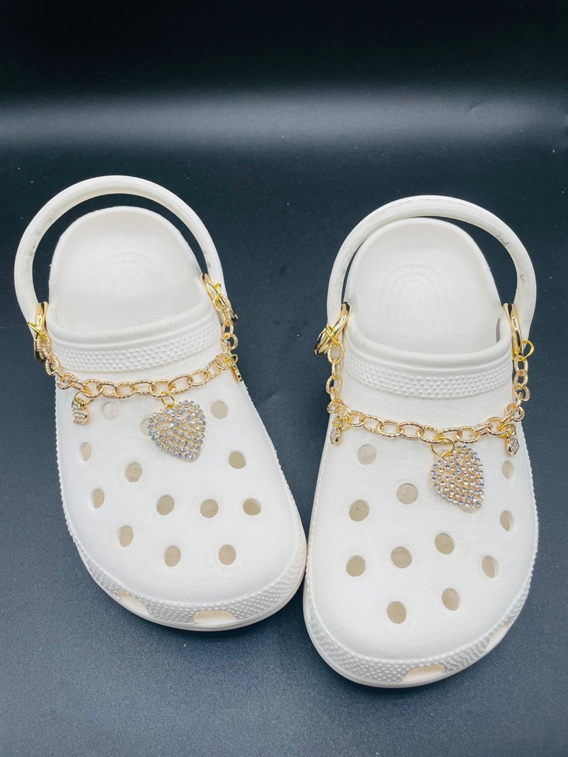 Crocs Chain Charm With Lovely Bling Gold Heart Chains for Suitable ...