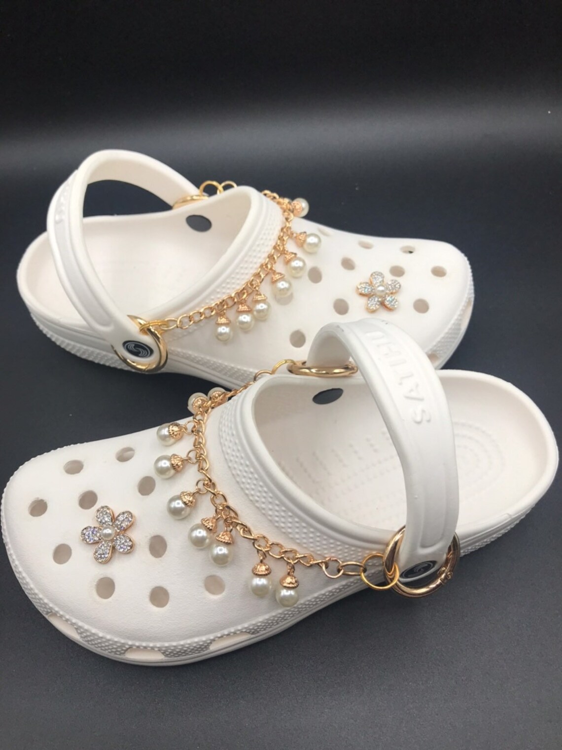 Crocs Chain Charm With Luxury Pearl Gold Chain for Suitable - Etsy