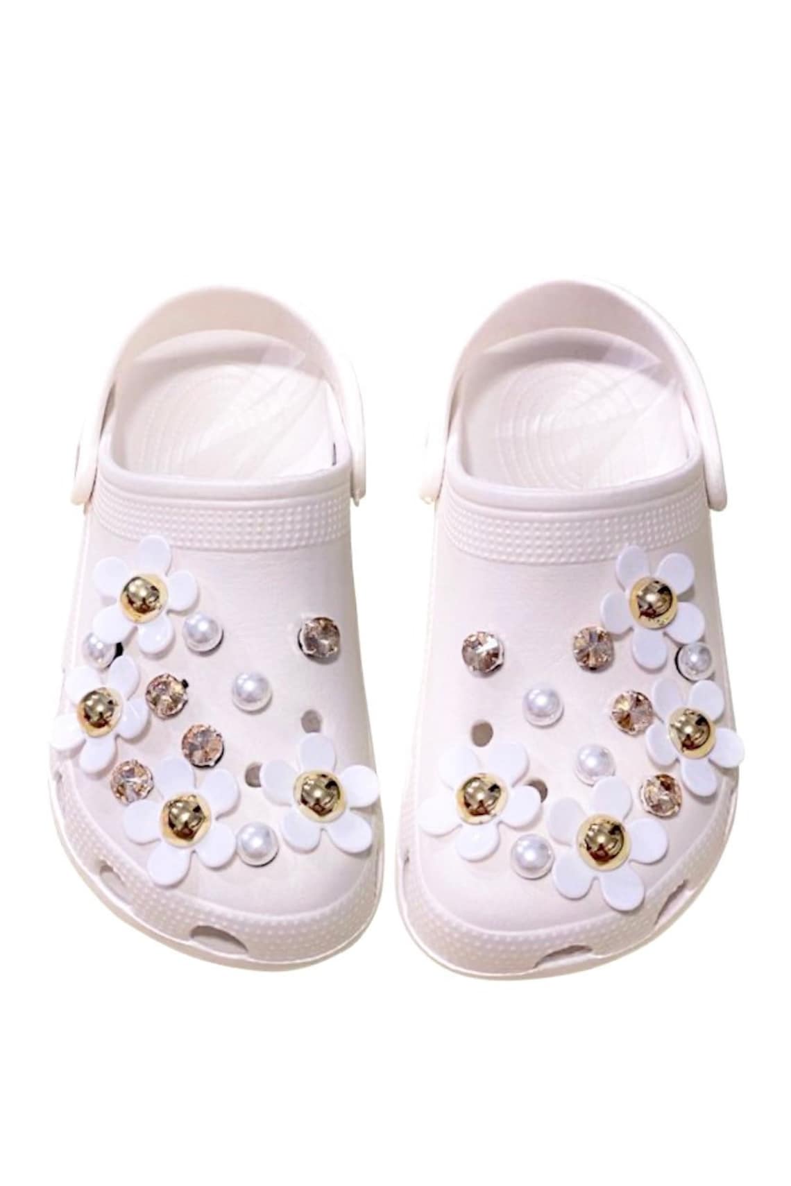 Crocs Charm WHITE Daisy Floral / Pearl / Diamond (12pcs / 24pcs) Shoe ...