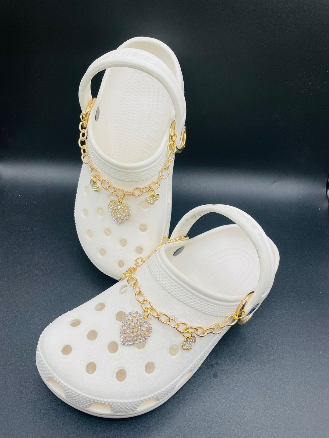 Crocs Chain Charm With Lovely Bling Gold Heart Chains for | Etsy