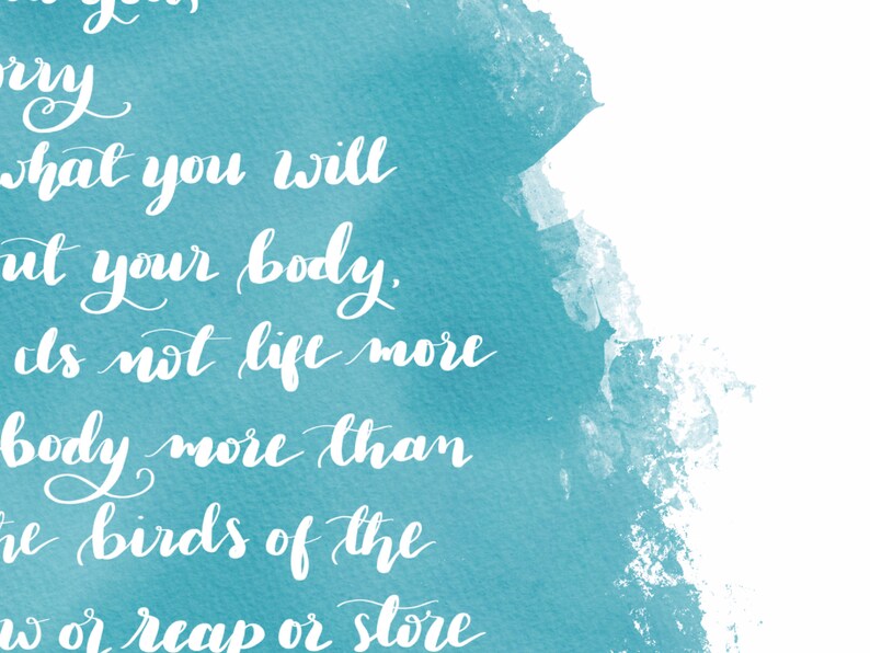 Matthew 6:25-27 Bible Verse Calligraphy Printable, Wall Art Decoration ...