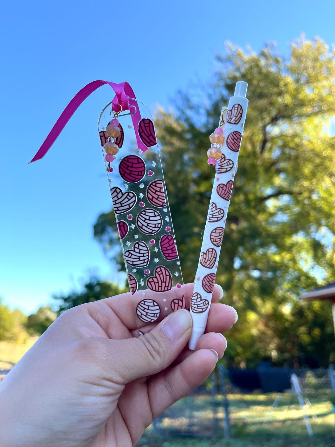 Cute Heart Concha Pen and Bookmark/stationary Set/ - Etsy