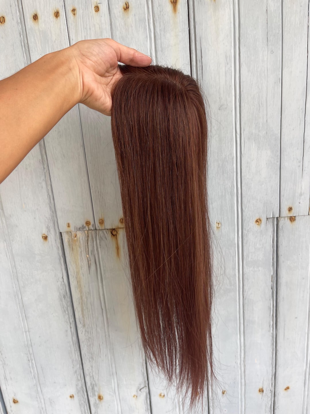 Topper 100% European Human Hair Topper, Red Brown Silk Top, #33 Red ...