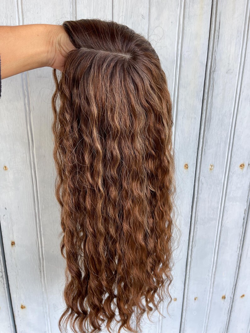 Brown Curly Topper 100% Virgin Remy Human Hair Topper, Red Brown With ...