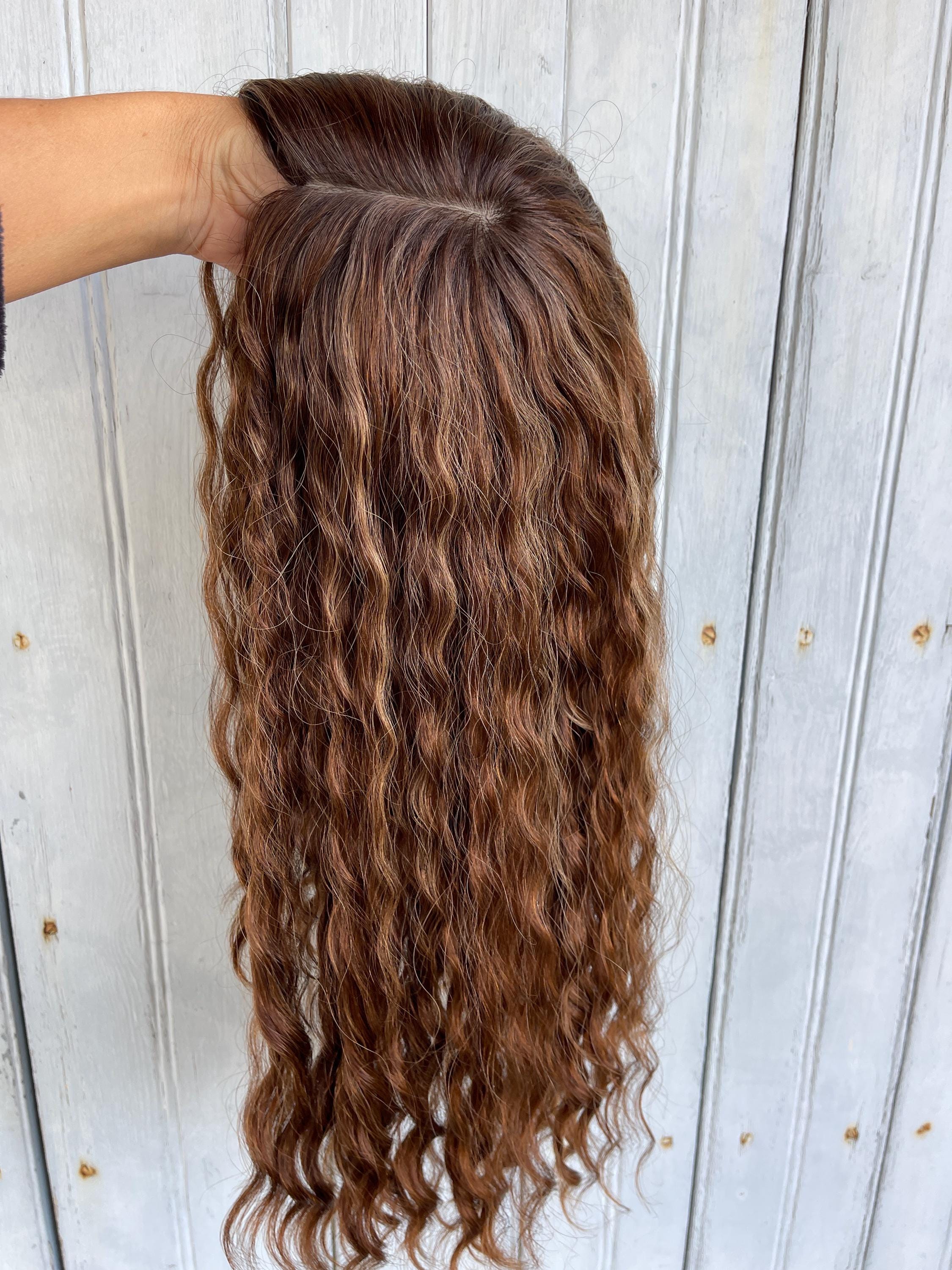 Brown Curly Topper 100% Virgin Remy Human Hair Topper, Red Brown With ...