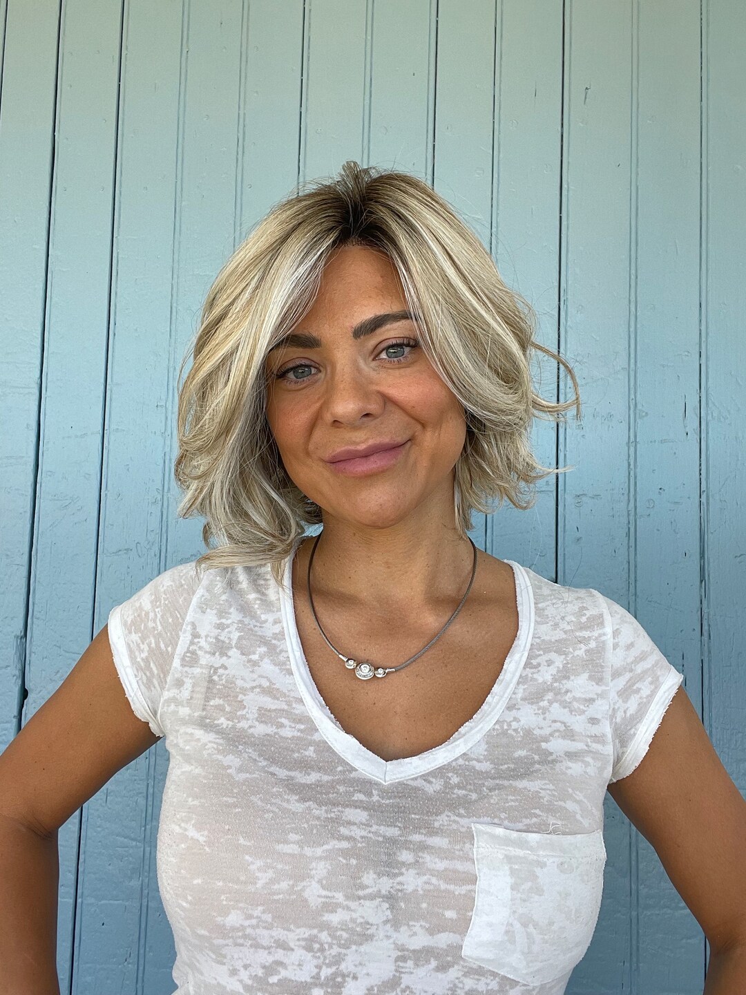 Wigs Ivory Blonde With Roots Curly Wig Silver Curls Heat Resistant ...