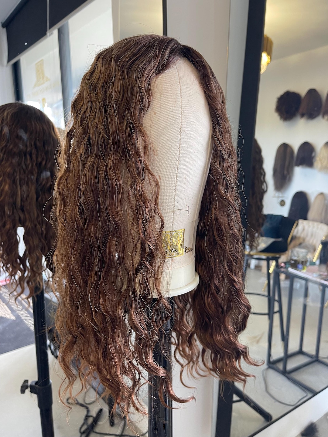 Brown Curly Topper 100% Virgin Remy Human Hair Topper, Red Brown With ...