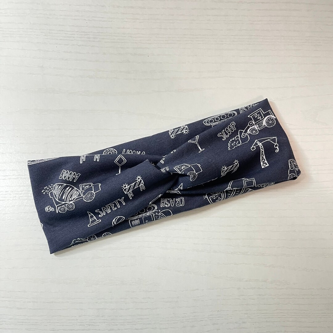 Navy Construction Print Twist Headband: Stretchy Adult Turban - Etsy