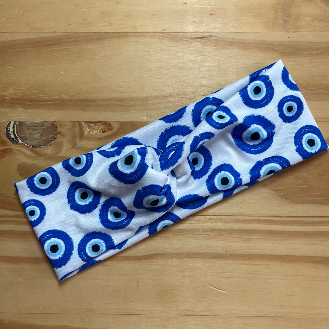 Blue & White Evil Eye, Twist Headband, Nurse Headband, Adult Turban ...