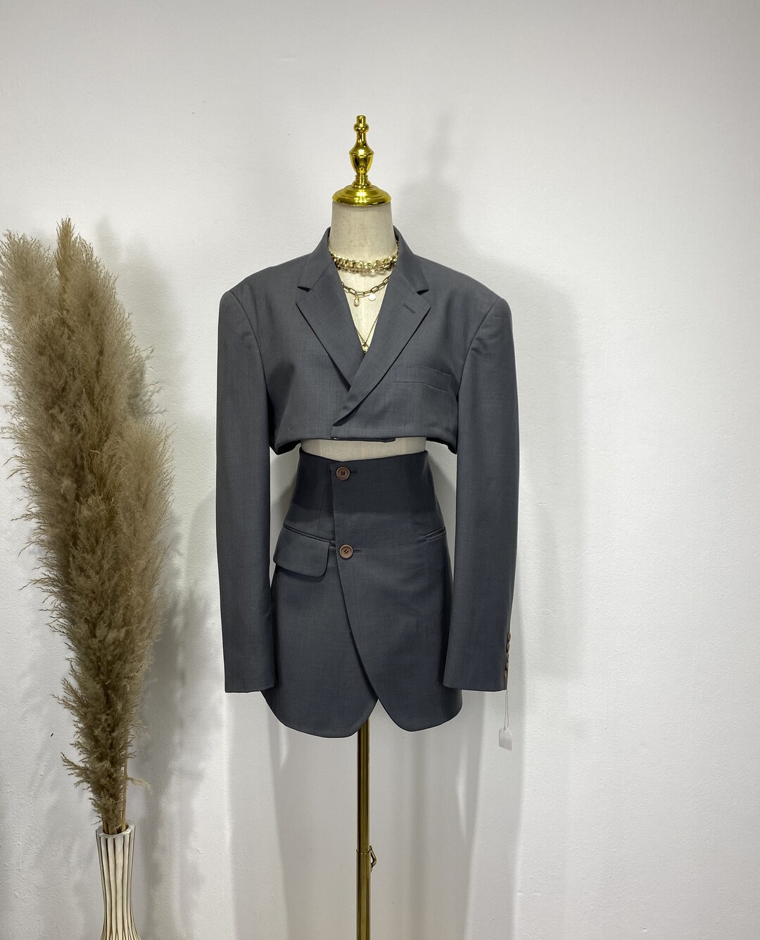 Reworked Long Sleeve Blazer Set, Cropped Blazer Set Skirt. - Etsy