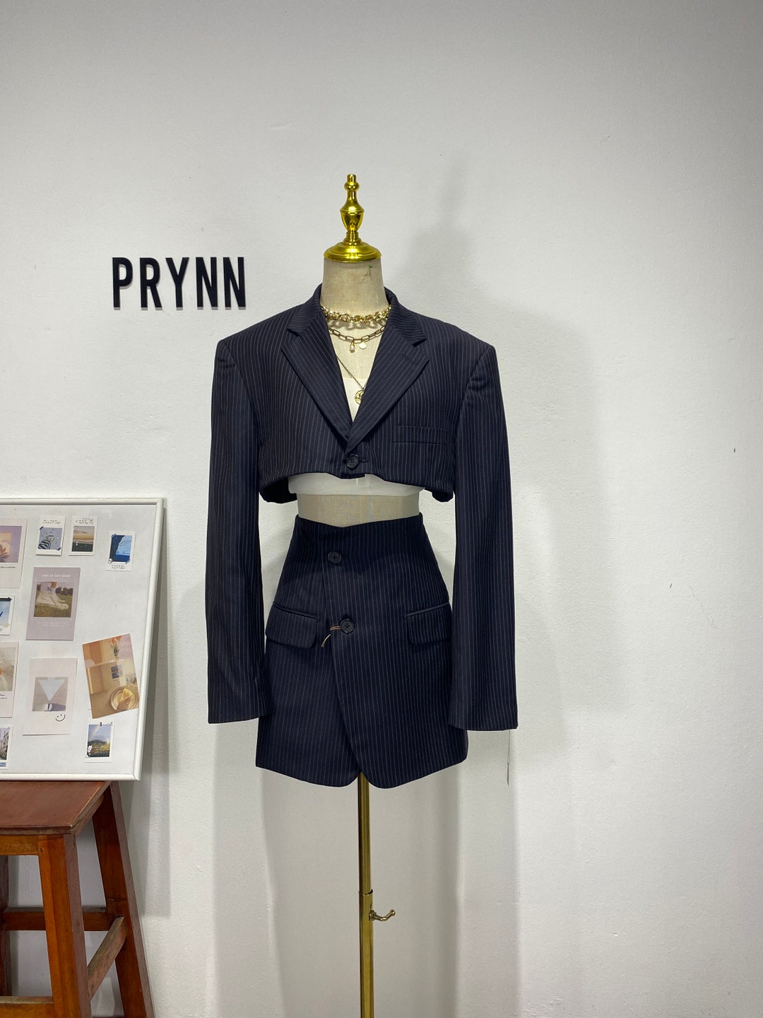 Reworked Long Sleeve Blazer Set, Cropped Blazer Set Skirt. - Etsy