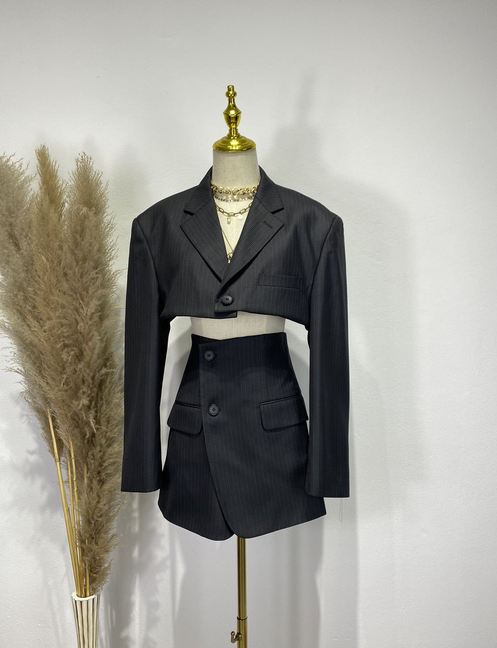 Reworked Long Sleeve Blazer Set, Cropped Blazer Set Skirt. - Etsy