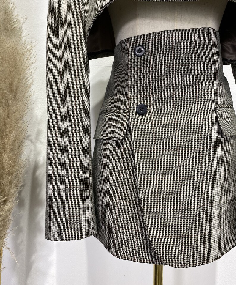 Reworked Long Sleeve Plaid Blazer Set, Cropped Blazer Set Skirt. - Etsy