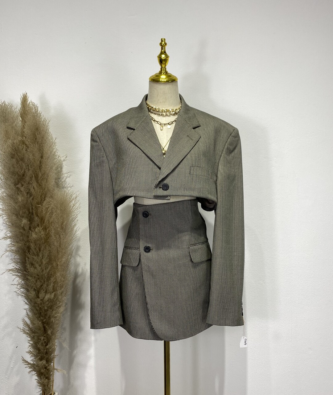 Reworked Long Sleeve Plaid Blazer Set, Cropped Blazer Set Skirt. - Etsy