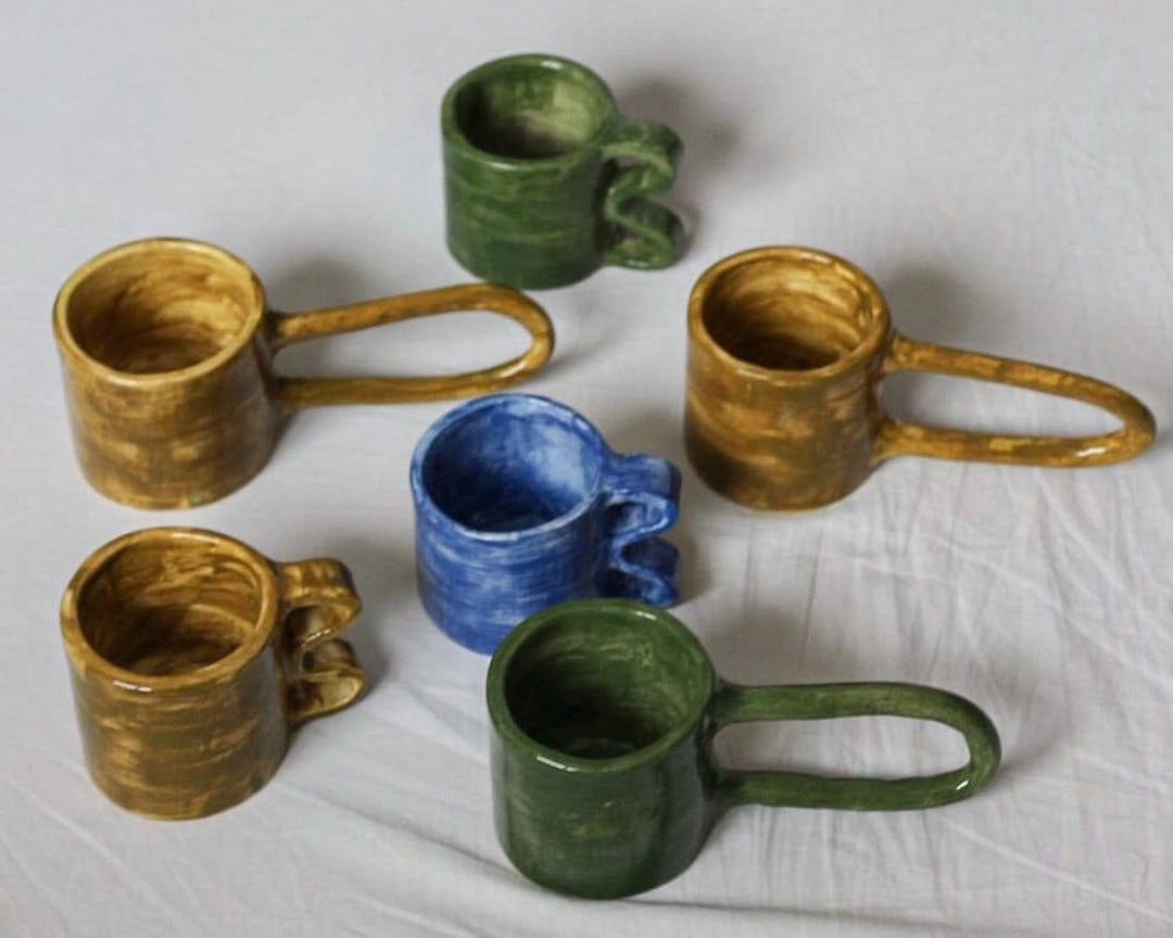 Handmade Mustard Yellow Long Handle Ceramic Mug, Minimalist Pottery ...