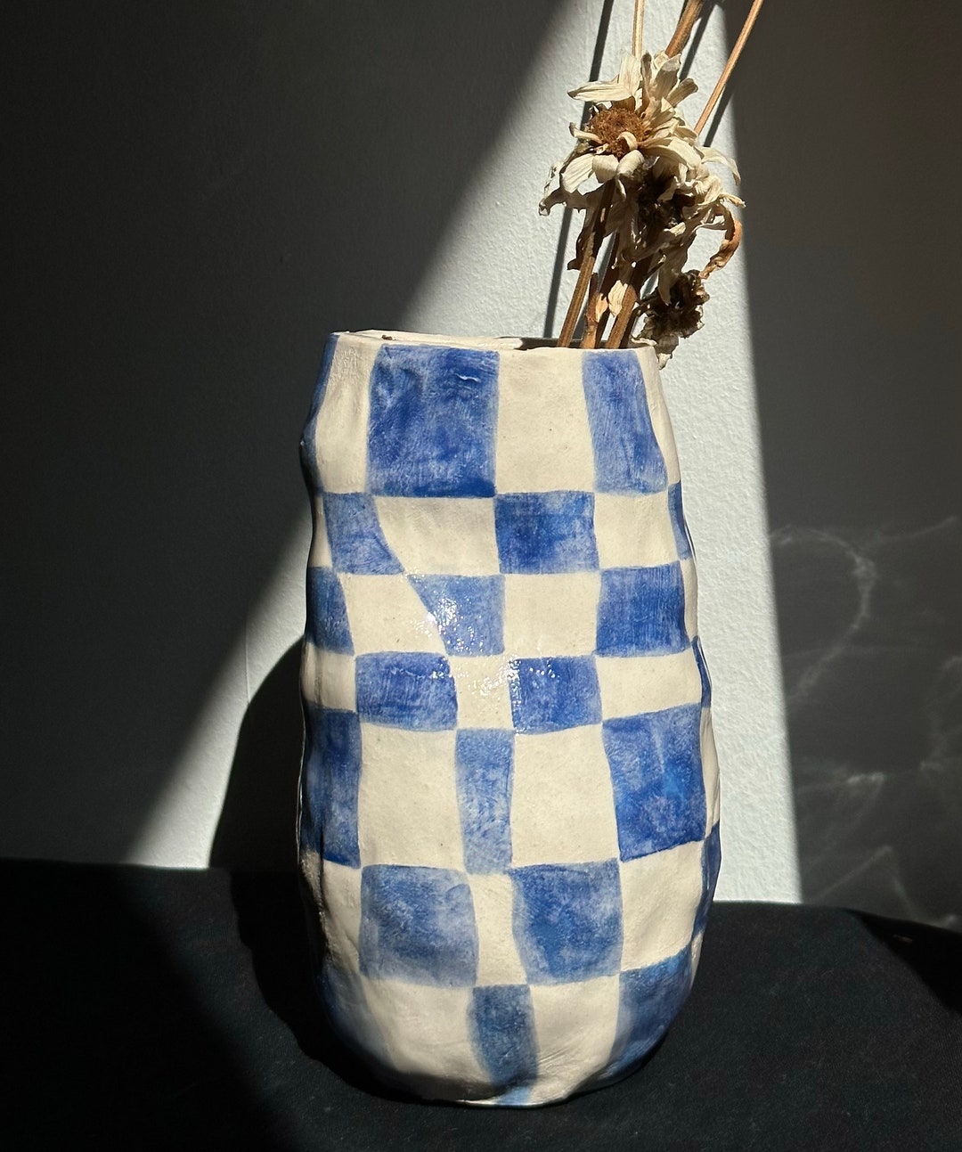 Organic-shaped Checkered Design Ceramic Vase Cool Modern - Etsy