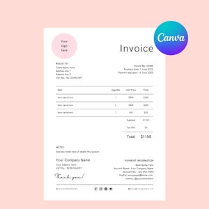 Editable Invoice Template for Business, Printable Template, Digital Download Invoice - Etsy