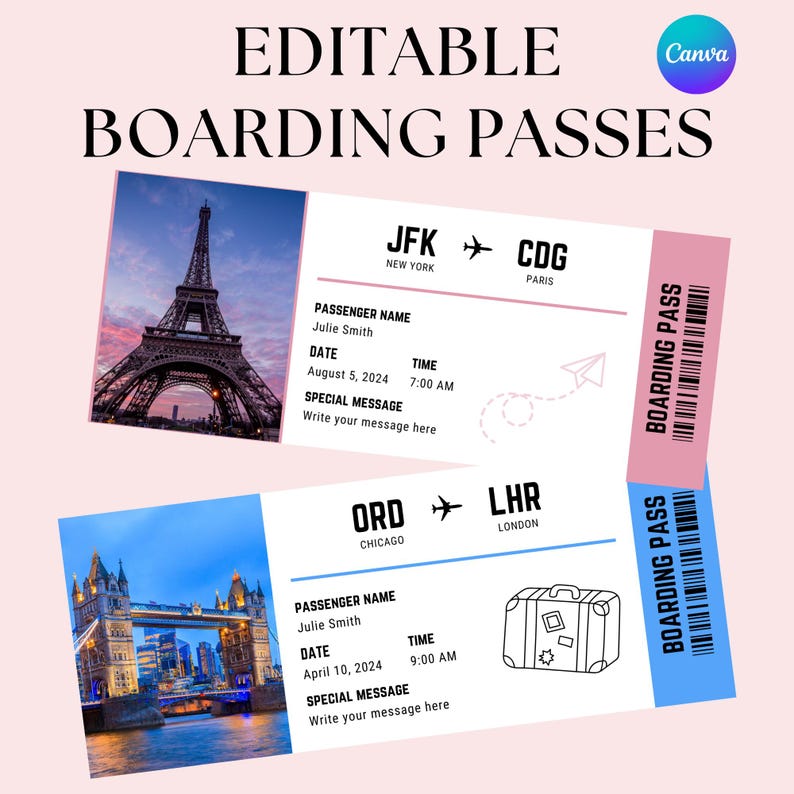 Editable Boarding Pass Templates, Surprise Gift Trip, Canva Editable ...