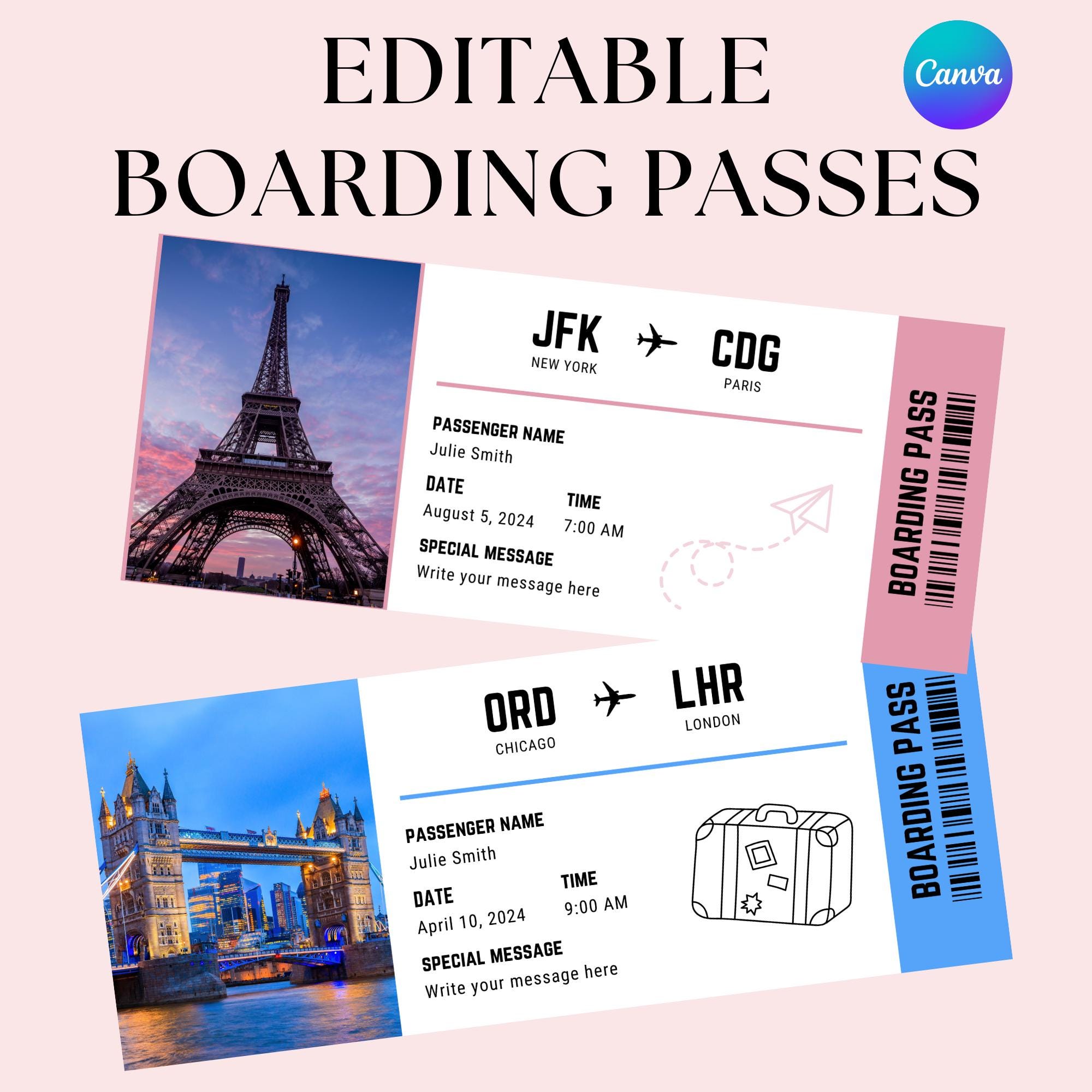 Editable Boarding Pass Templates, Surprise Gift Trip, Canva Editable ...