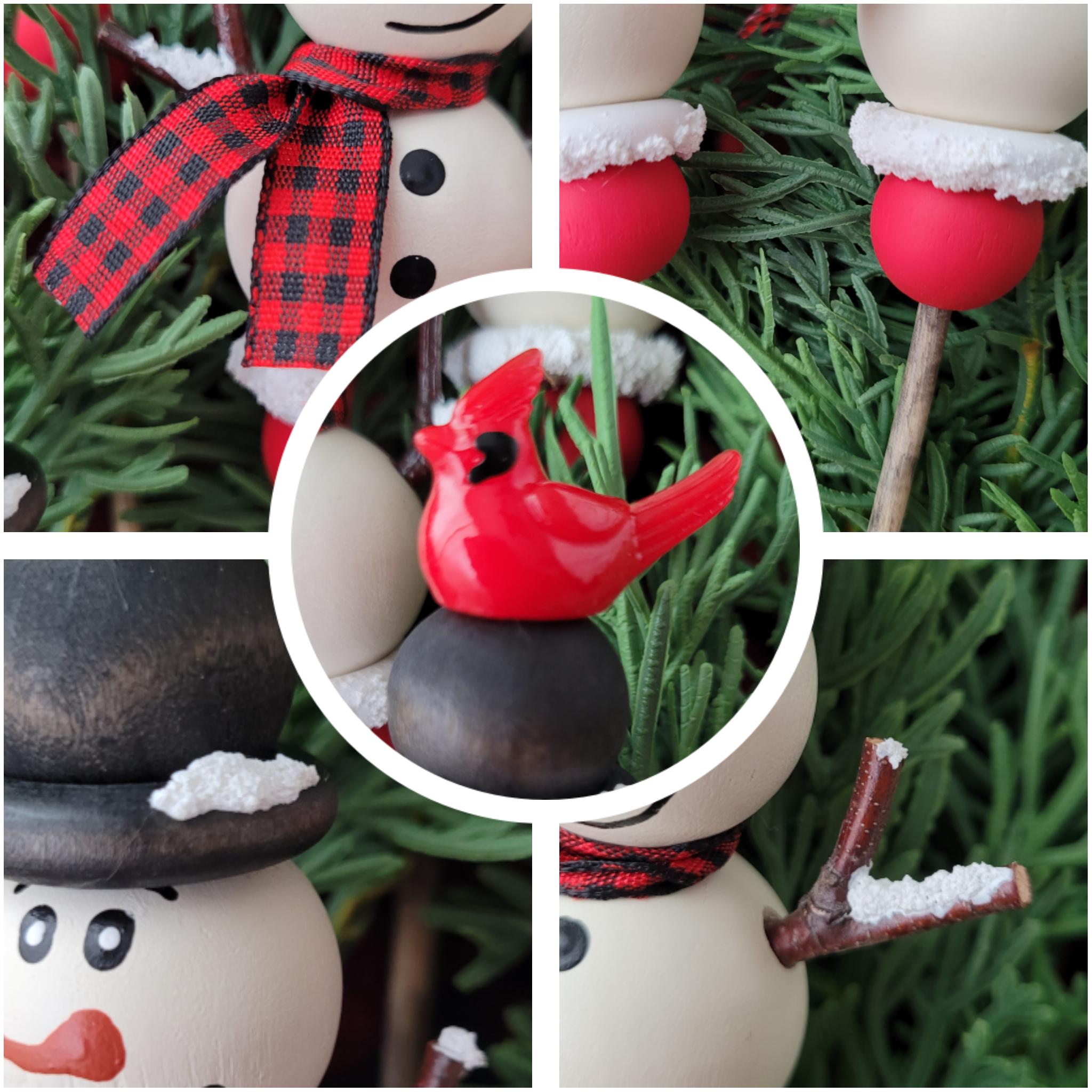 Snowman Floral Picks, Snowman With Cardinal Ornament, Farmhouse ...