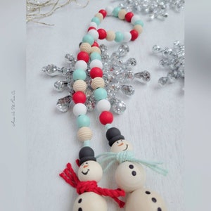 Snowman Wood Bead Garland, Farmhouse Snowman Garland, Beaded Snowman ...