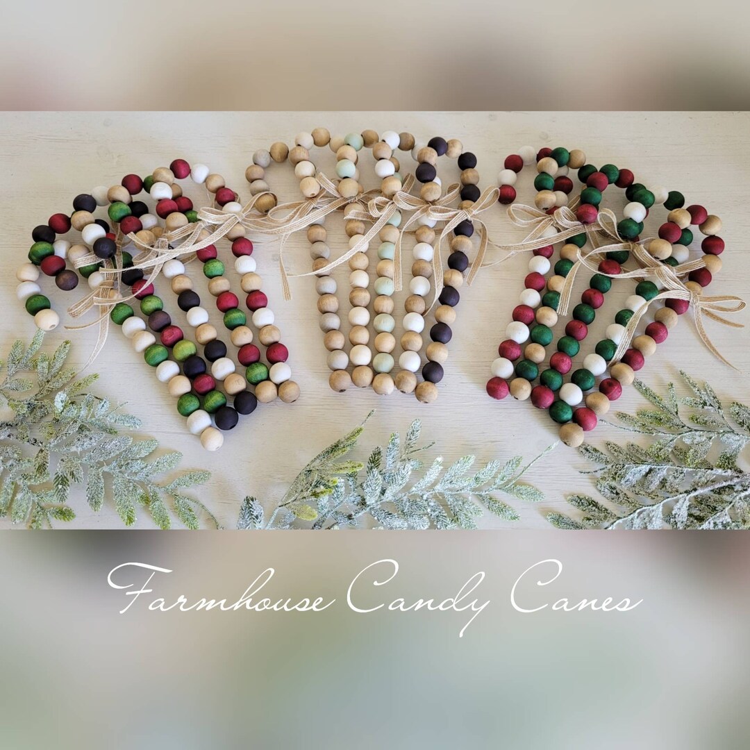 Farmhouse Candy Canes, Wood Bead Candy Canes, Christmas Home Decor ...