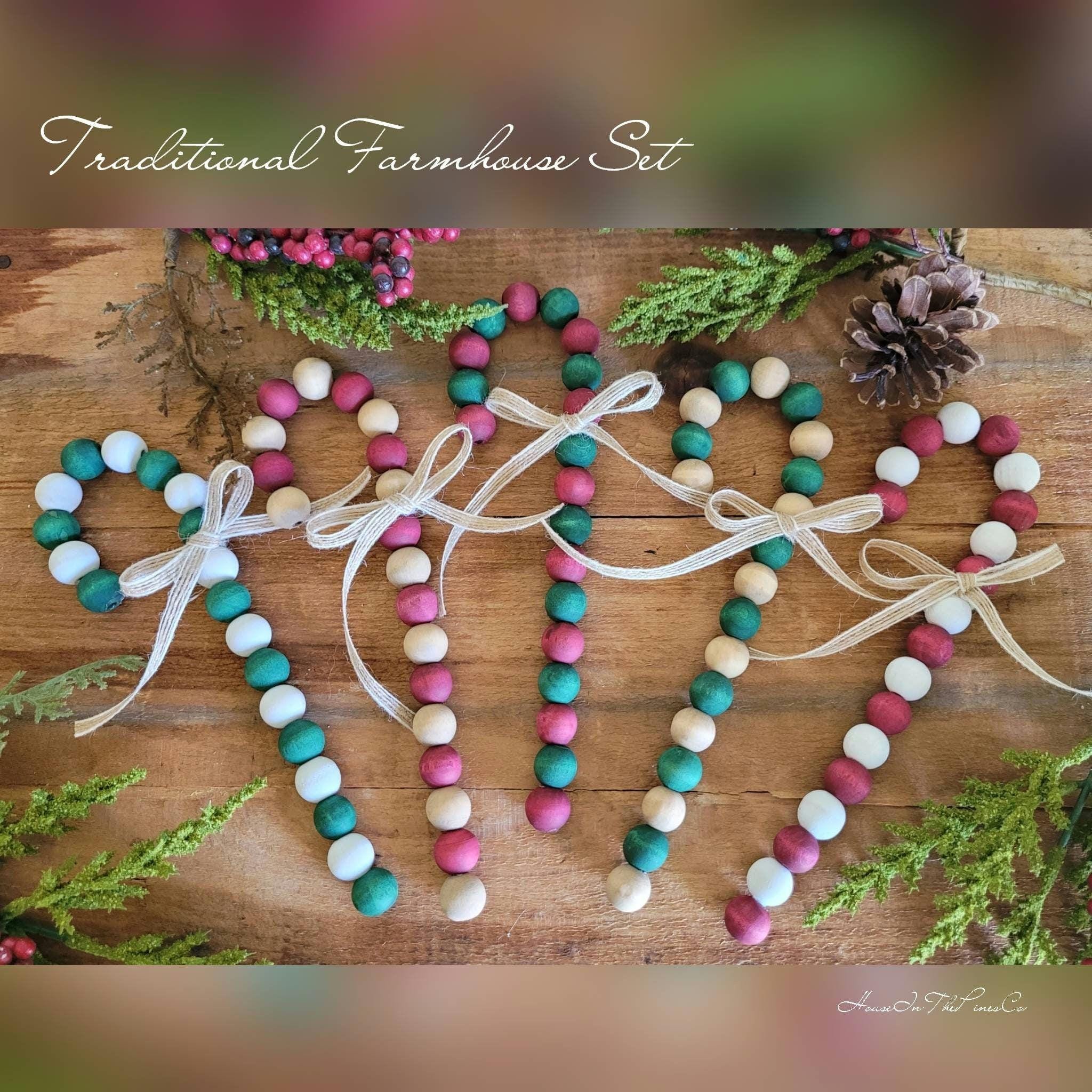 Farmhouse Candy Canes, Wood Bead Candy Canes, Christmas Home Decor ...