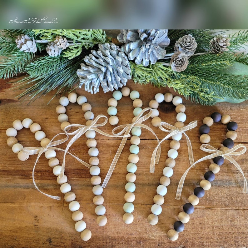 Farmhouse Candy Canes, Wood Bead Candy Canes, Christmas Home Decor ...
