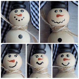 Farmhouse Snowman Ornaments, Wood Bead Snowman Ornaments, Buffalo Plaid ...
