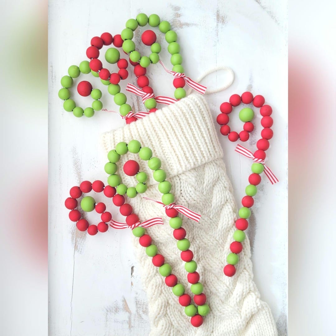 Grinch Inspired Wood Bead Candy Canes, Grinch Inspired Christmas ...