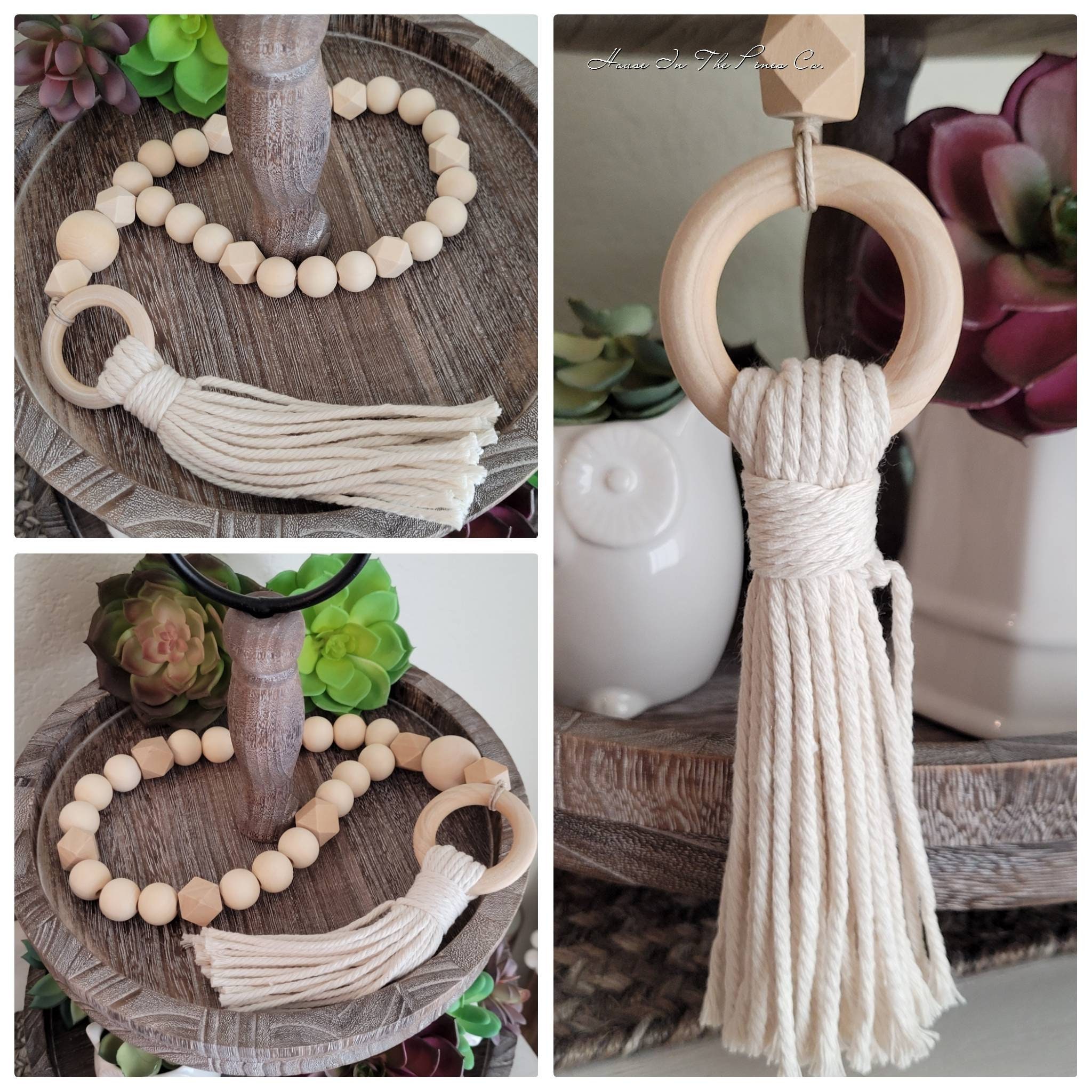 Wood Bead Loop Garland SET Wood Bead Hoop Farmhouse Beaded | Etsy