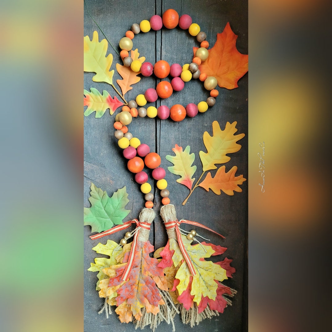 Fall Wood Bead Garland, Farmhouse Fall Leaf Garland, Fall Tiered Tray ...
