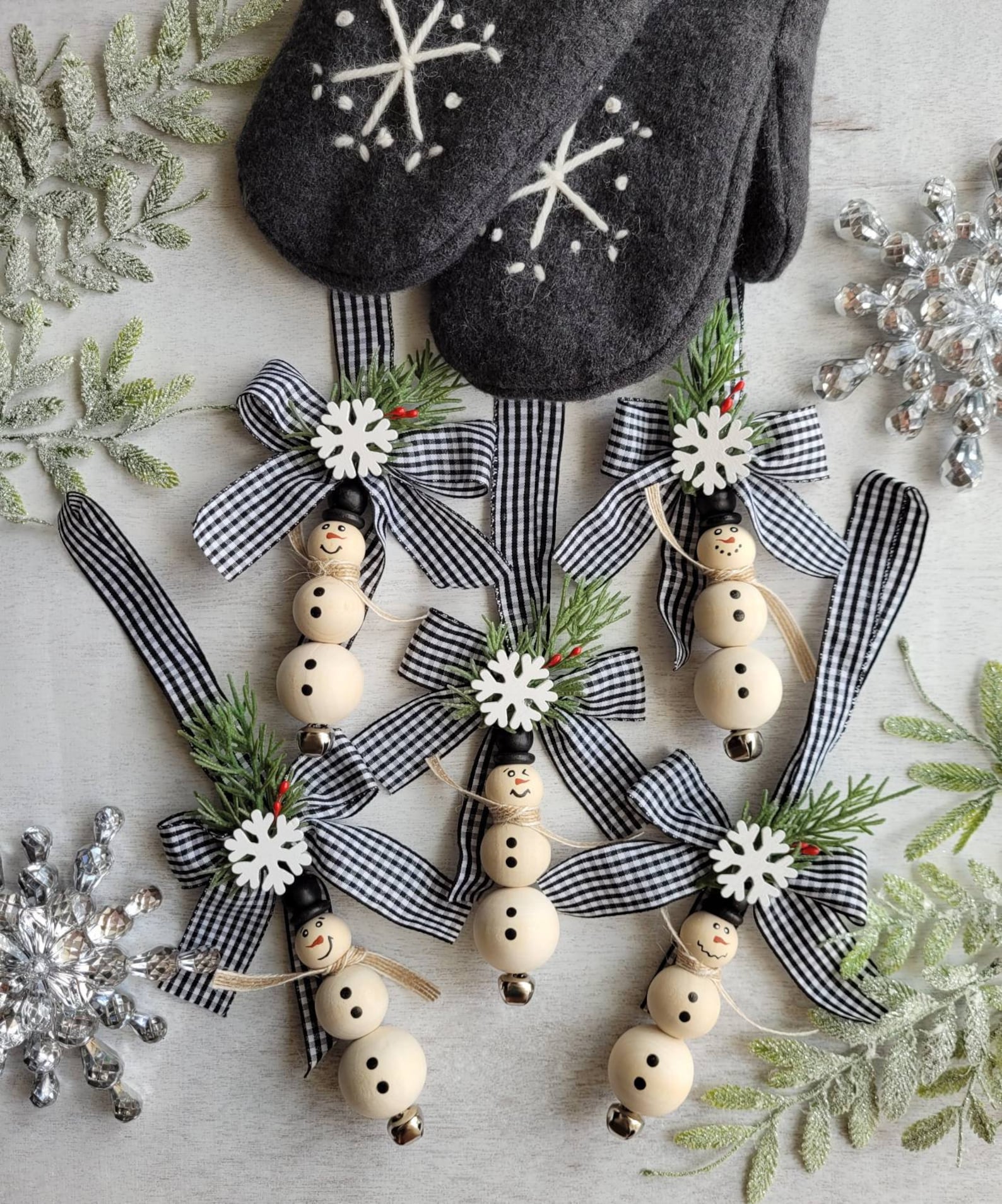 Farmhouse Snowman Ornaments Wood Bead Snowman Ornaments - Etsy