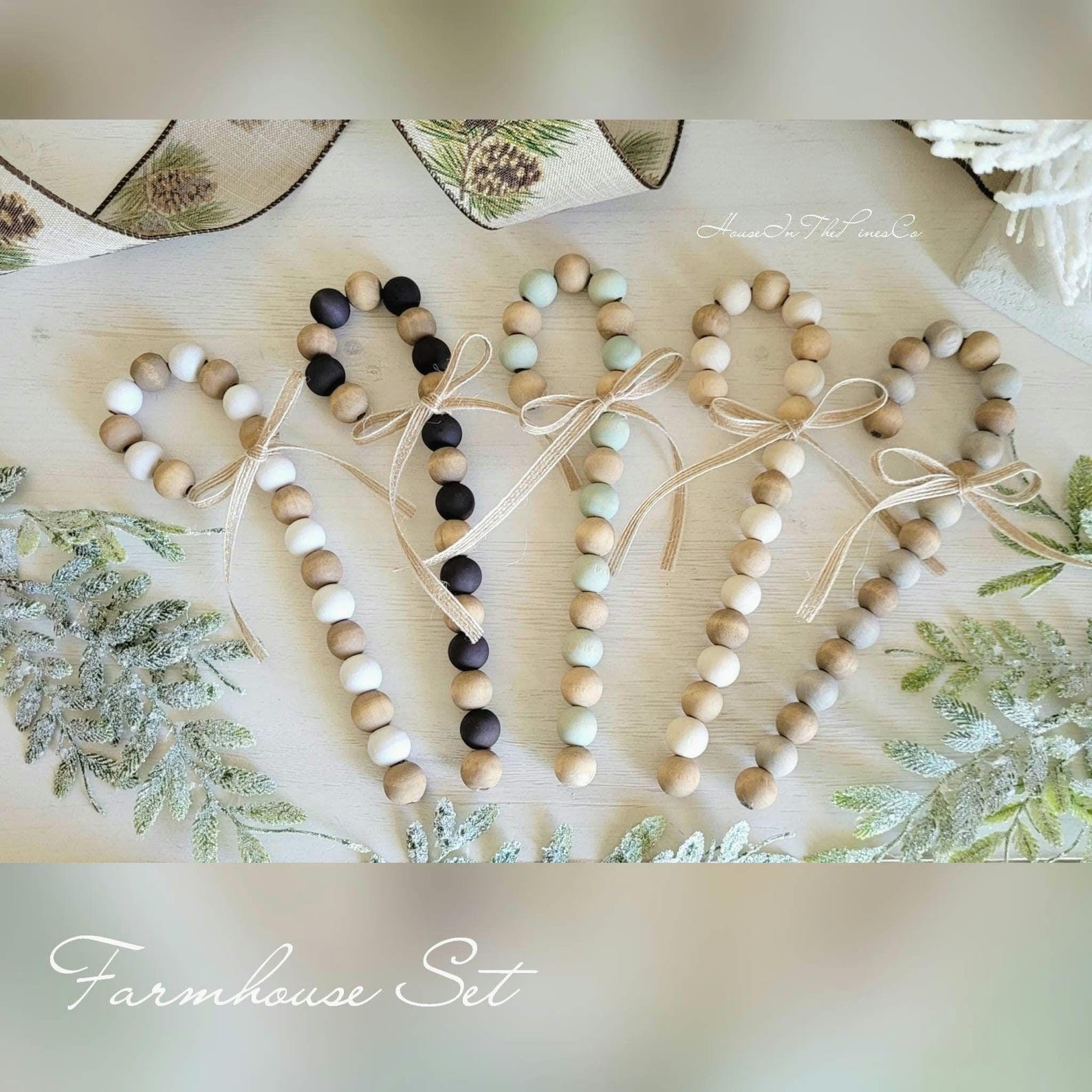 Farmhouse Candy Canes, Wood Bead Candy Canes, Christmas Home Decor ...