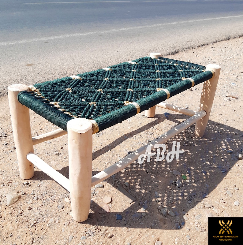 Moroccan Wooden Bench Handmade Bench Woven Bench Made of - Etsy