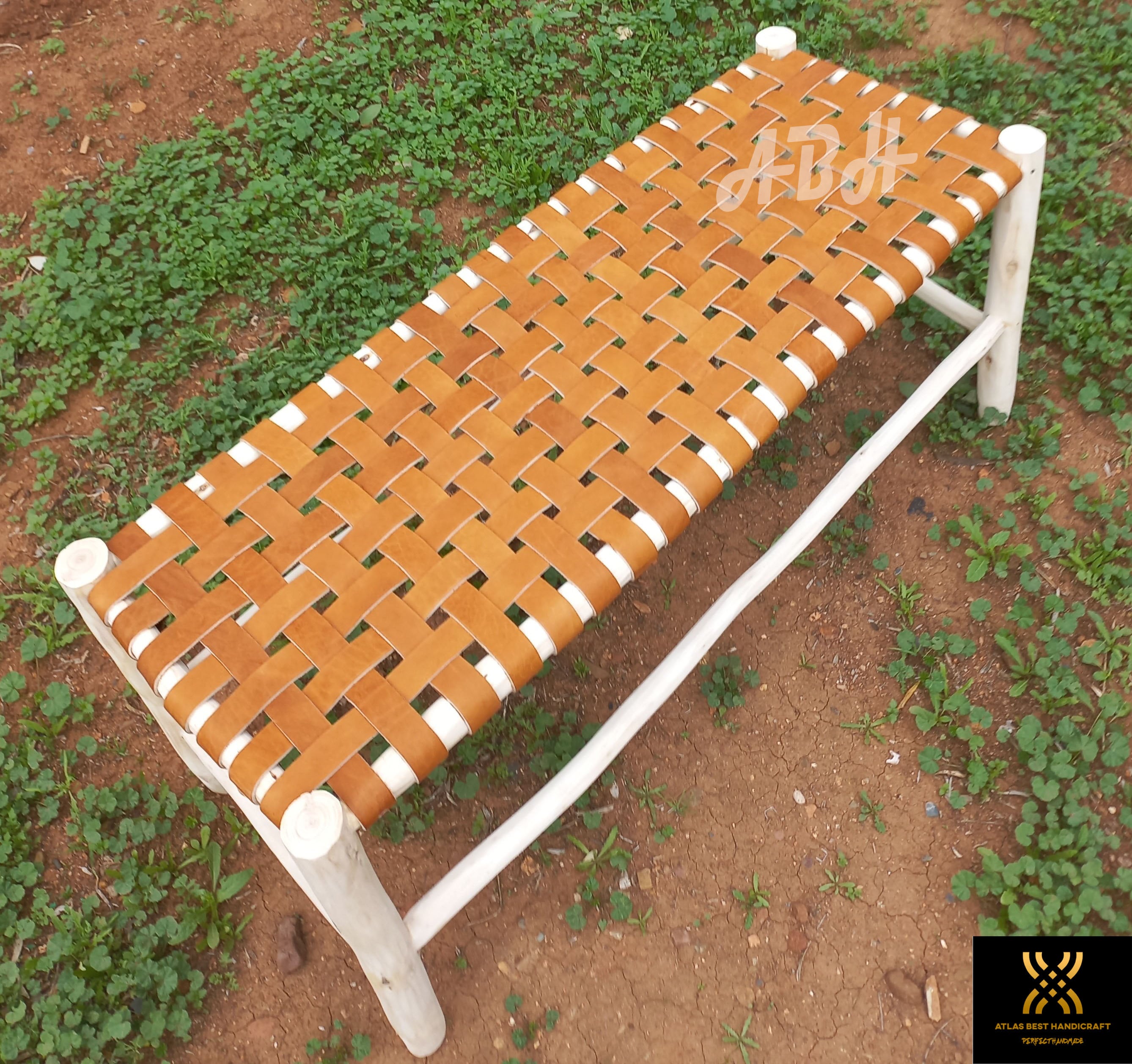 Moroccan Bench in Solid Wood in Natural Leather - Etsy