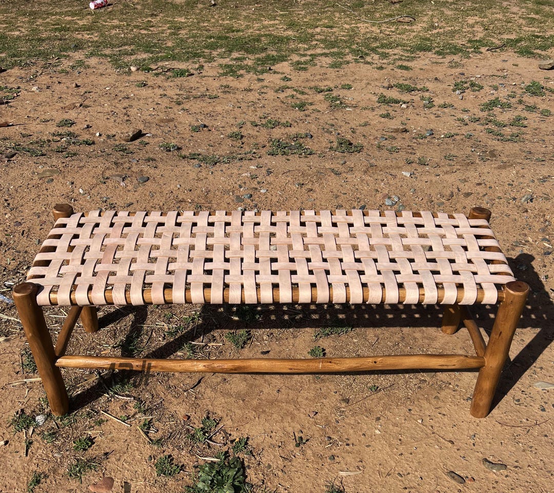 Moroccan Wooden Bench, Handmade Leather Bench, Wooden Bench, Entryway ...