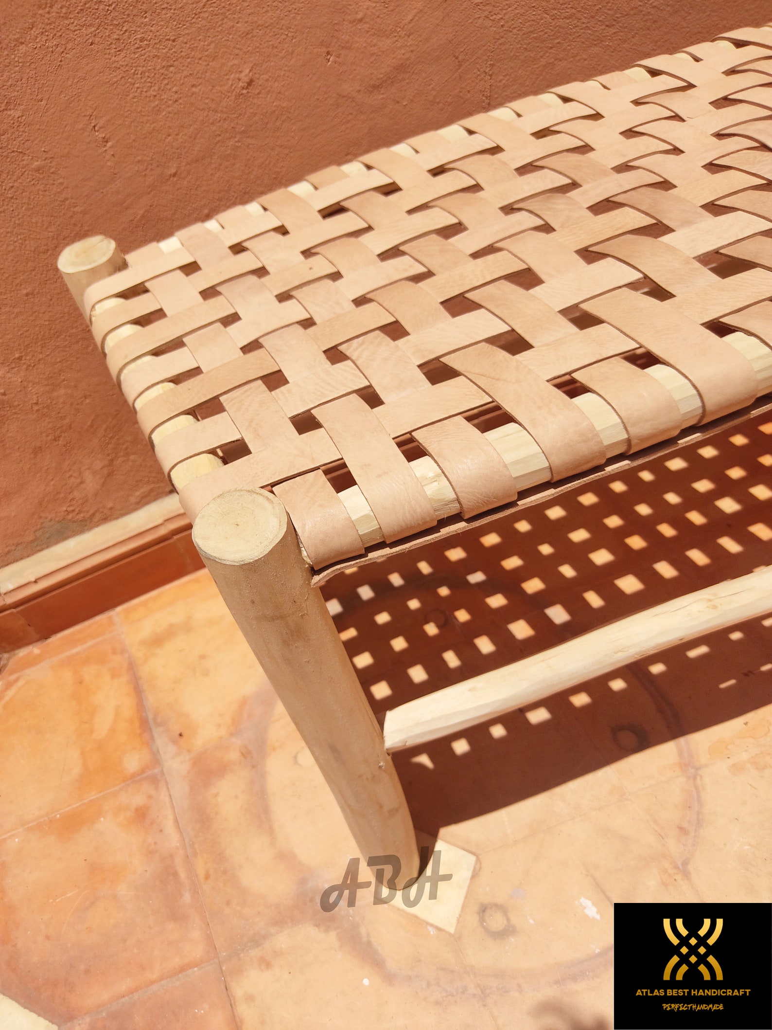 Moroccan Wooden Bench Handmade Leather Bench Wood Bench - Etsy