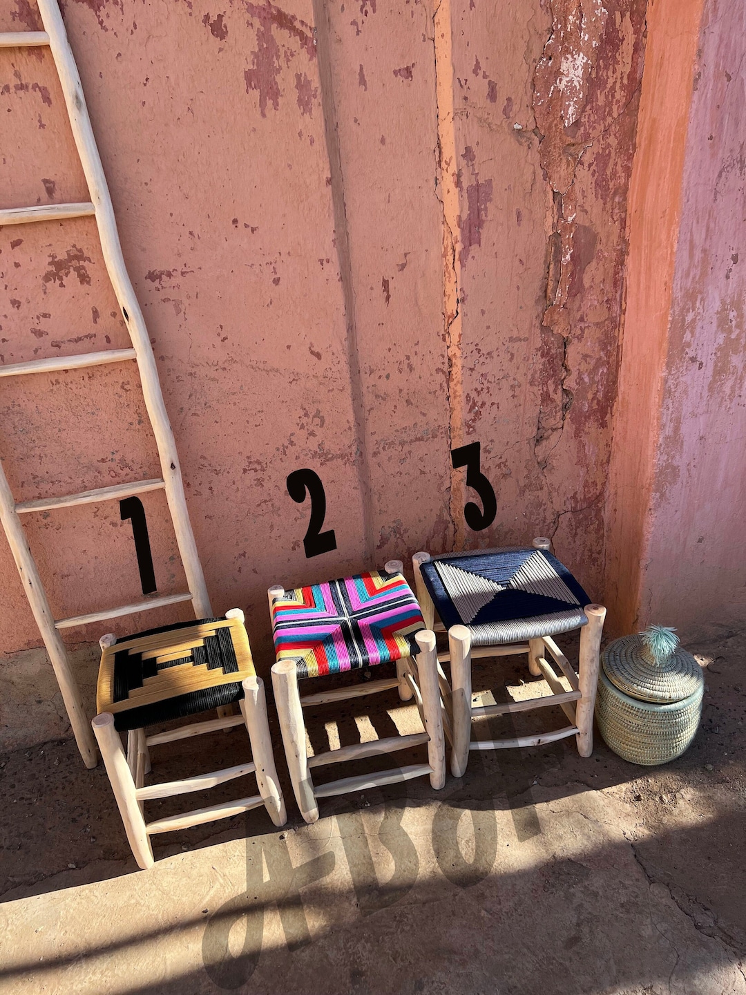 Moroccan Wooden Macrame Bar Stool - Etsy